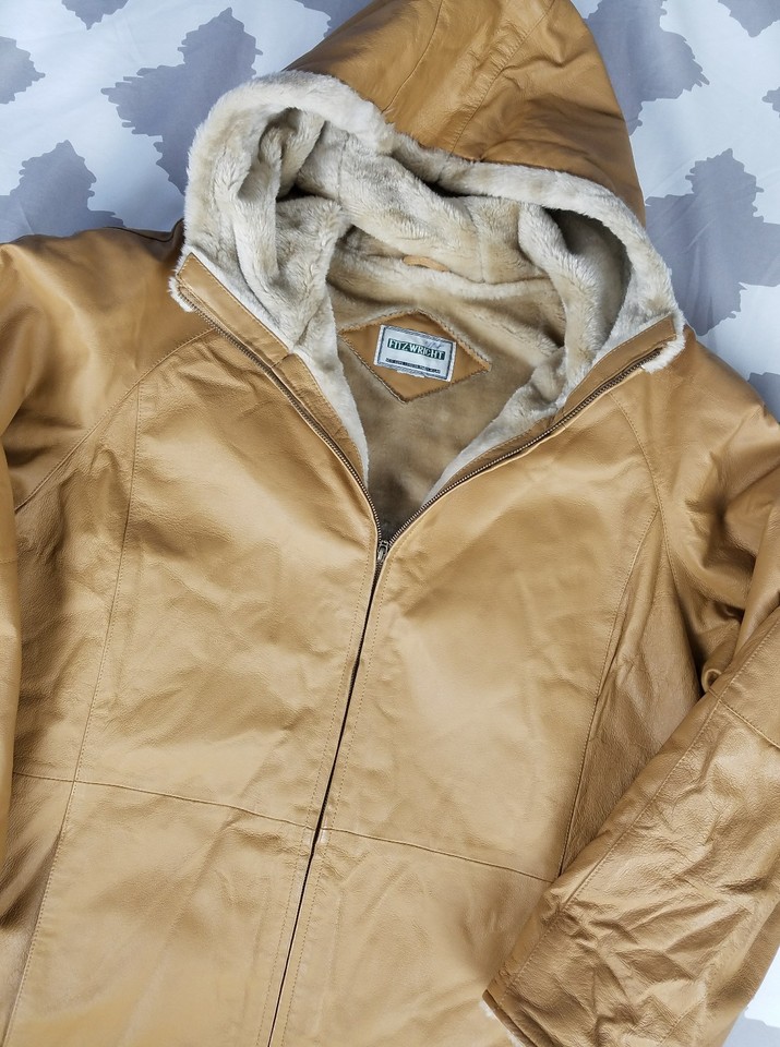 Fitz Wright New York London Paris Milan Leather Hoodie Jacket Coat Fur ...