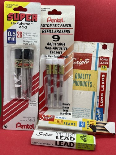 Vintage Pentel Scripto Lead Refills Lot Automatic Pencil Erasers Etc | eBay