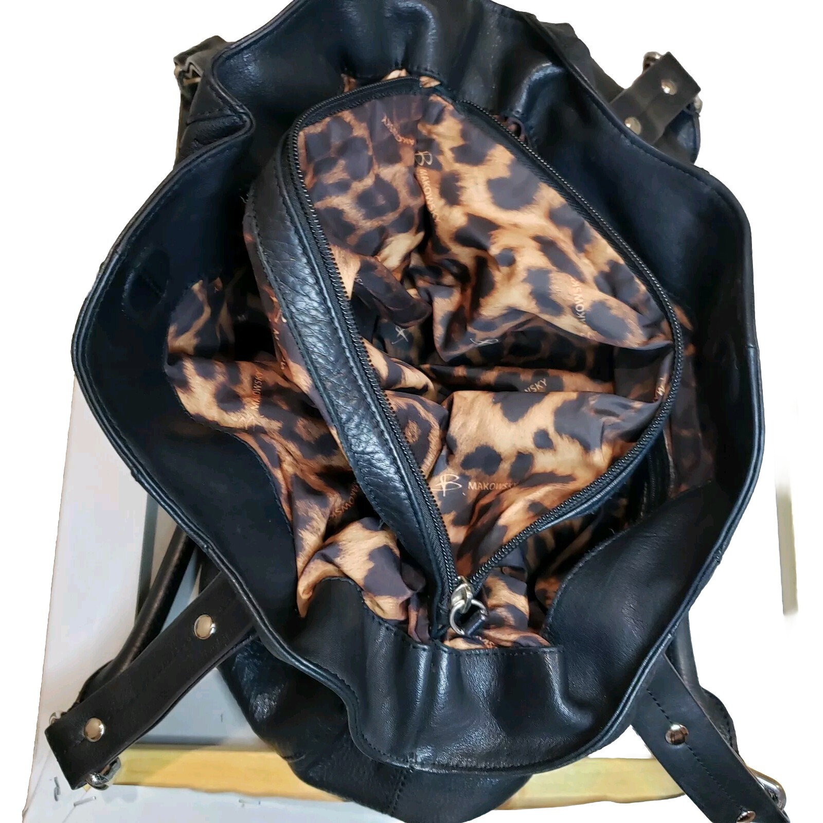Large Black Leather B. Makowsky Purse Handbag Silver Tone Hardware ...