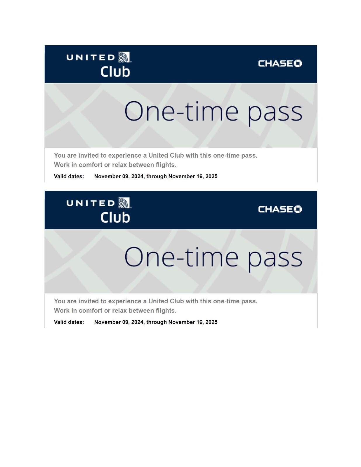 (2) United Club One-time Passes (Expires Nov 16, 2025) E-Delivery 1 ...