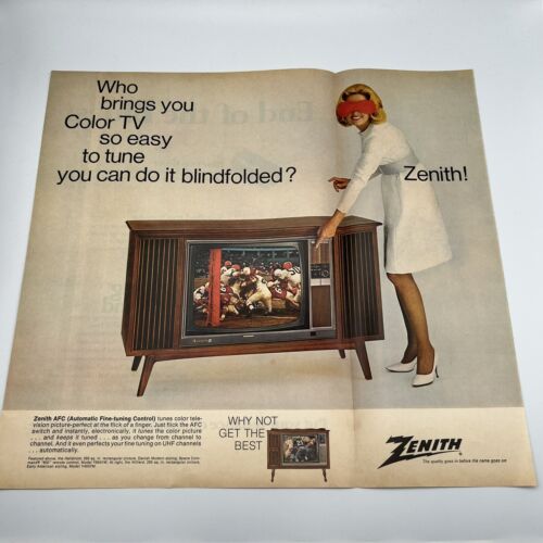 Zenith Color TV 1967 Vintage Fold Out Print Ad 14.5x13.5" console ...