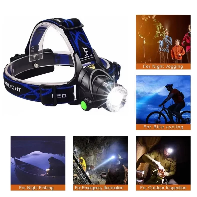 Flashlight LED Headlamp Rechargeable Headlight Zoomable Head Torch Lamp ...