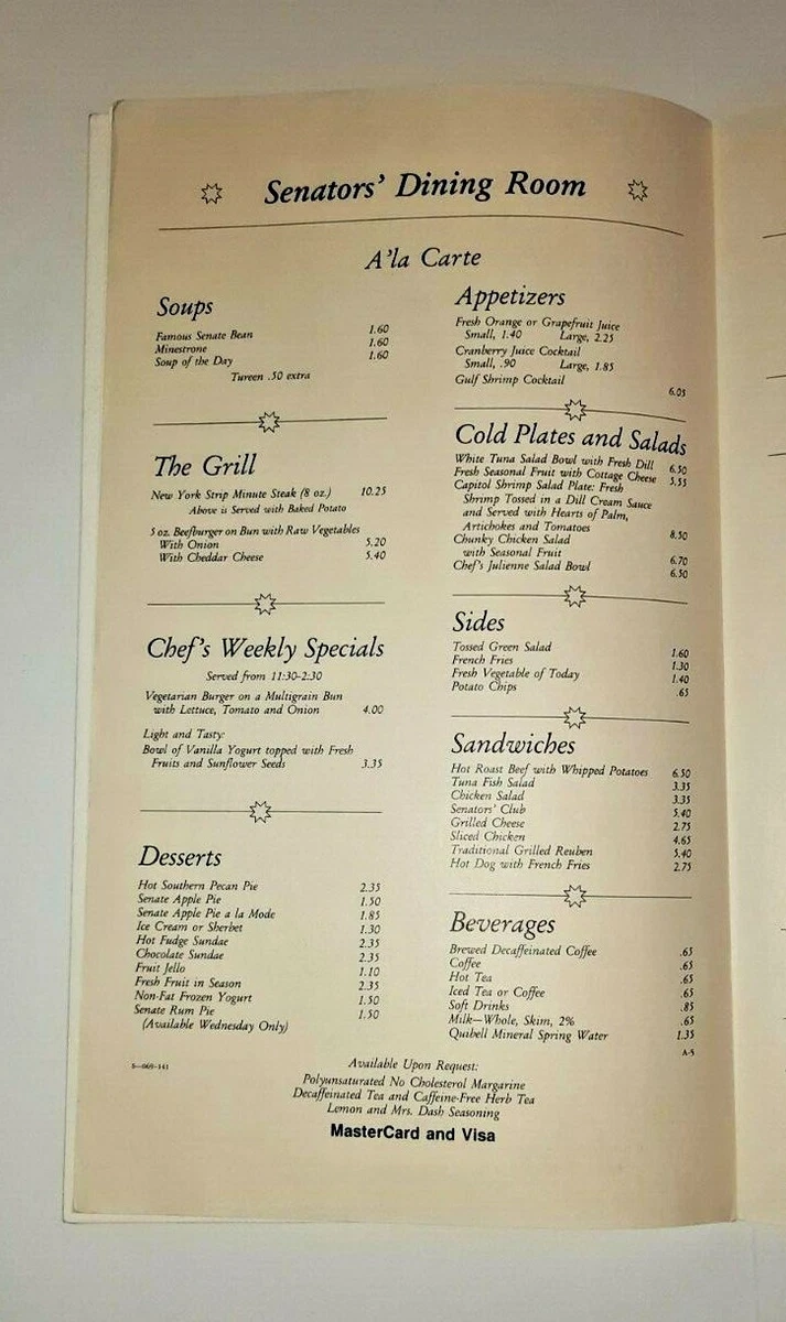 Senate Dining Room Menu
