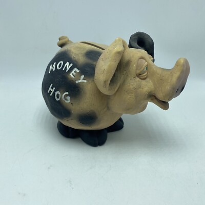 Pig Piggy Bank 7" Tall 4.5" Length Vintage Ceramic Money Hog Black ...