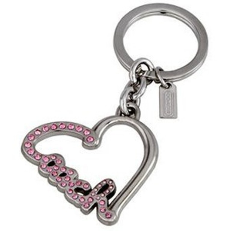 Coach Signature Pave Crystal Script Heart Key Chain K… - Gem