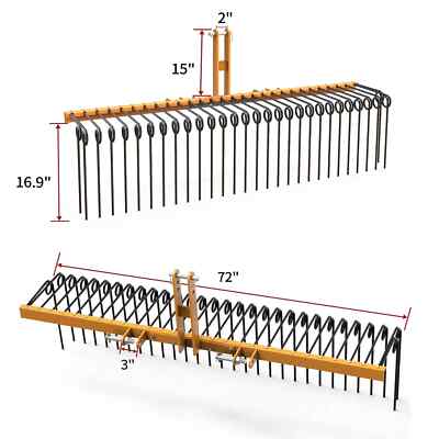 72 in 3 Point Pine Straw Rake Rake Attachment for Cat-0 & Cat-1 Tractor ...