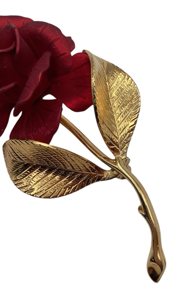 Cerrito Signed Gold Tone Long Stem Red Rose Brooch Pin 2.5" Vintage | eBay
