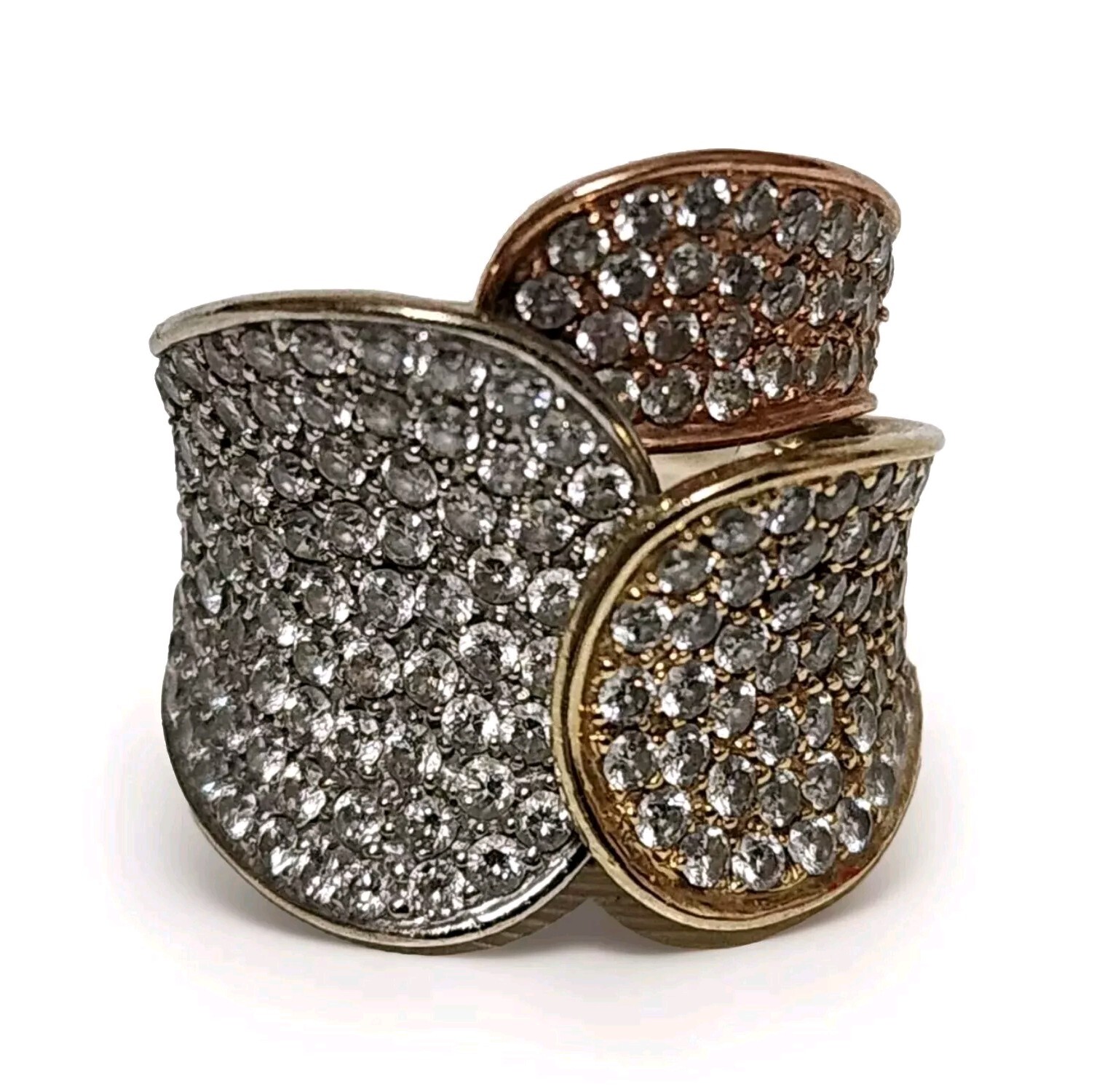 RARE Sonia Bitton 14k 3-Tone Gold Pave Diamond Ring 1… - Gem