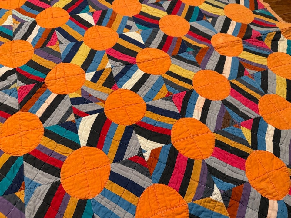 INCREDIBLE ANTIQUE PATCHWORK QUILT, COLORFUL OPTICAL ORANGES ON LOG CABIN,C1930! | eBay