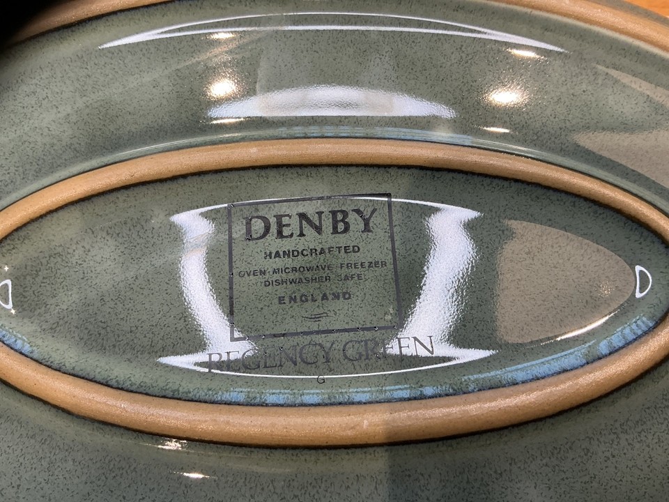 DENBY REGENCY GREEN LARGE EARED OVAL SERVING DISH STONEWARE 32CM X 20CM ...