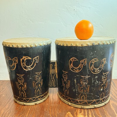 Vintage Asian Indian African (?) Hand Carved Wood Bongo Drum Mid ...