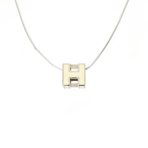 HERMES Caged Ash H Cube H Logo Necklace Choker Snake Chain Ivory Silver Hardwar | eBay