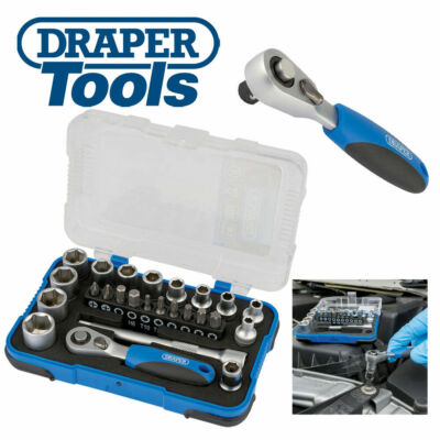 DRAPER 25 Pce Metric 1/4" Hex Socket + Mini Ratchet & Screwdriver Bit ...