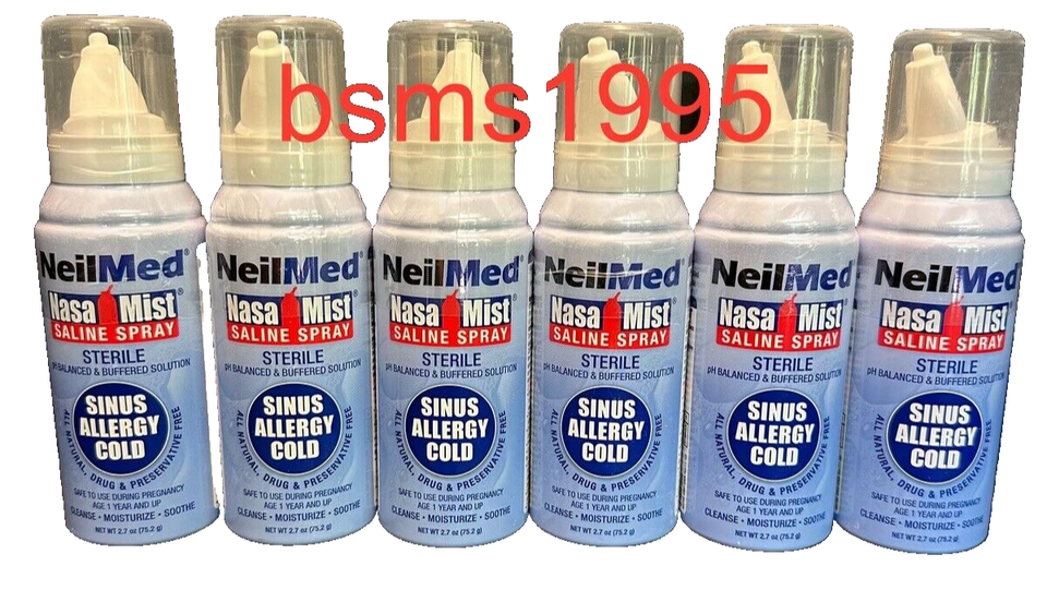 LOT OF 6 NEILMED NASAMIST SALINE SPRAY ALLERGY & SINUS BOTTLE NASA MIST ...