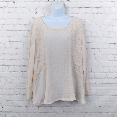 Hannah Sweater Womens XL Beige Waffle Knit Lace Scoop Neck Lightweight ...