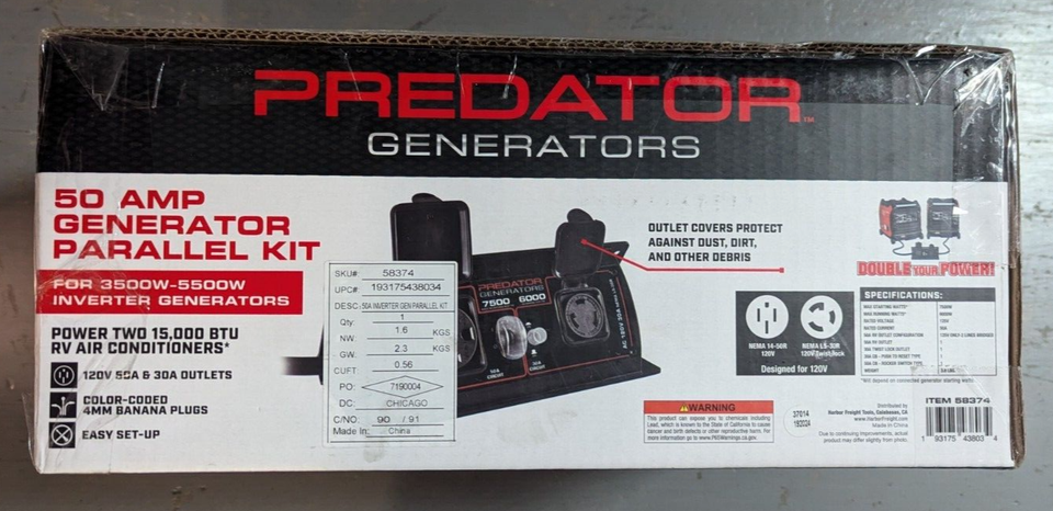 Predator 50A Generator Parallel Kit for 3500W-5500W Inverter Generators ...