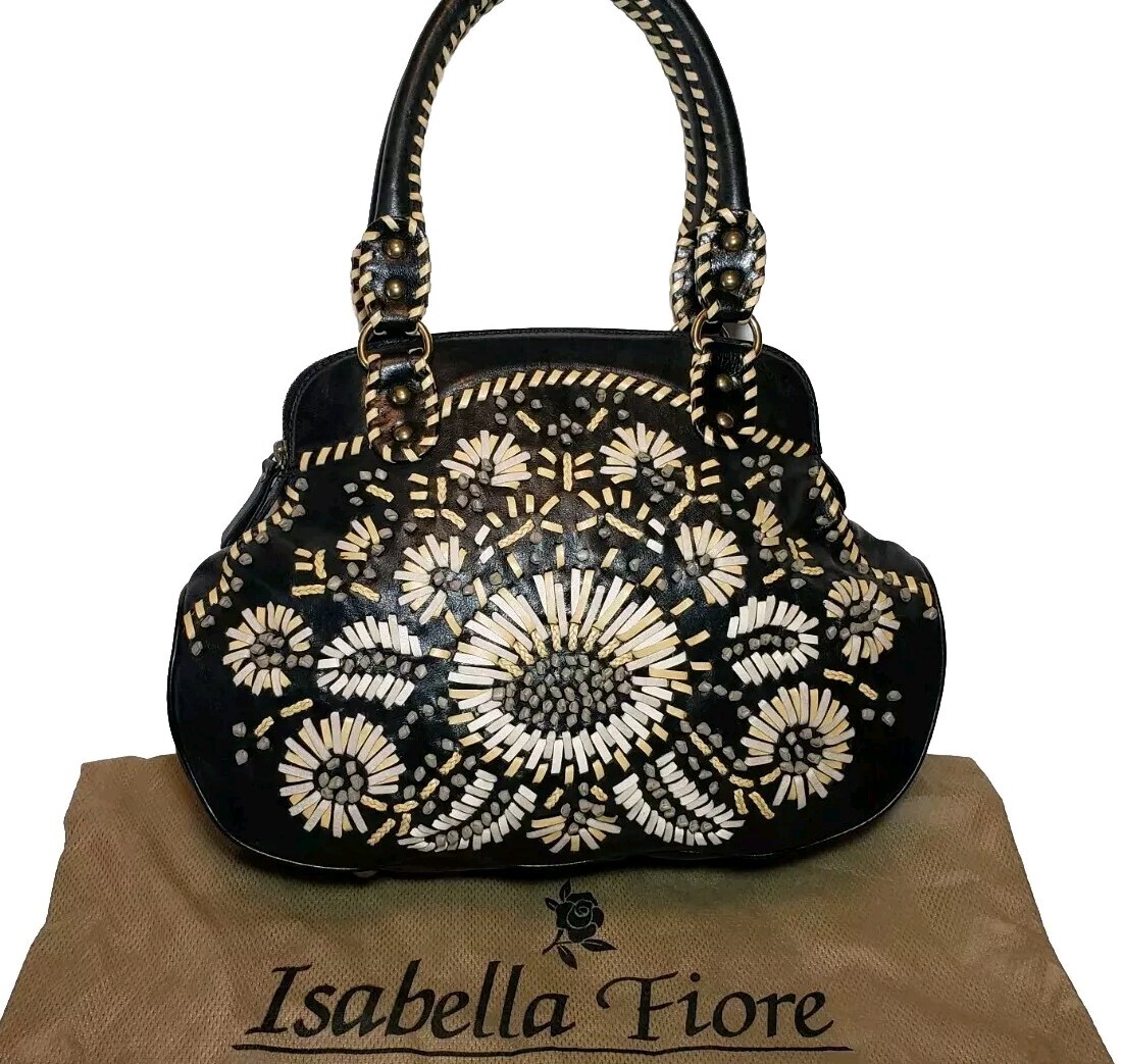ISABELLA FIORE RARE VINTAGE RIO BOHEMIAN FLORAL EMBROIDERED LEATHER ...