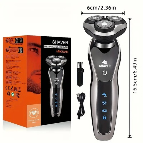 4D Rotary Electric Shaver 3-in-1 with Sideburns Trimmer and Nose Hair ...