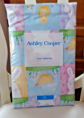 Easter tablecloth 100% vinyl w/ bunnies, peeps 60" round by Ashley ...