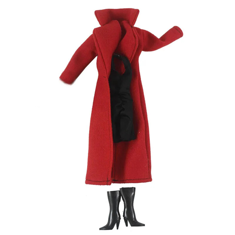 Winter Long Red Coat Set For Barbie Doll Fashion Parka Black Dress ...