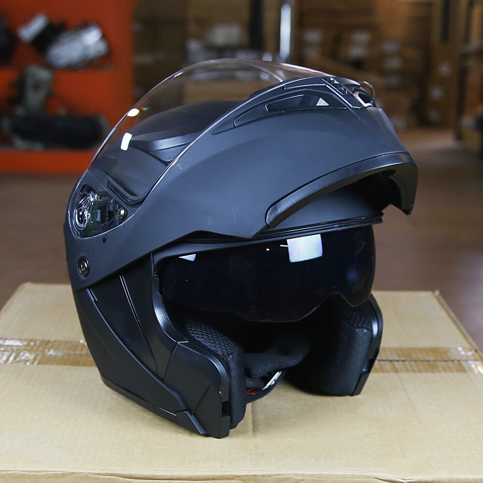 DOT LED Light Flip up Modular Dual Visors Full Face Motorcycle Helmet ...