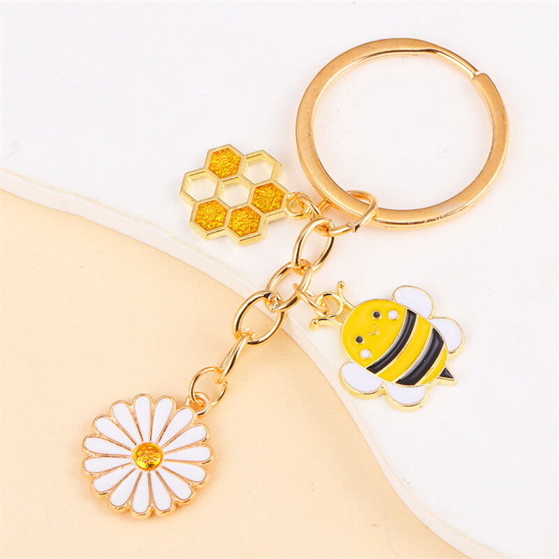 Trending Cute Metal Enamel Bee Honey Daisy Flower Charms Keyrings ...