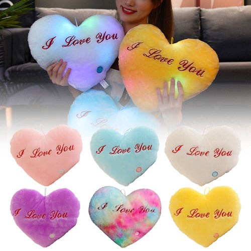 Light Up Pillow Cute Heart Shape Throw Pillow Glowing LED Lighted Plush ...