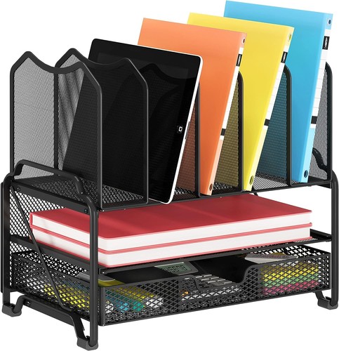 Mesh Desk File Organizer, Office Supplies Desktop Storage with Sliding ...