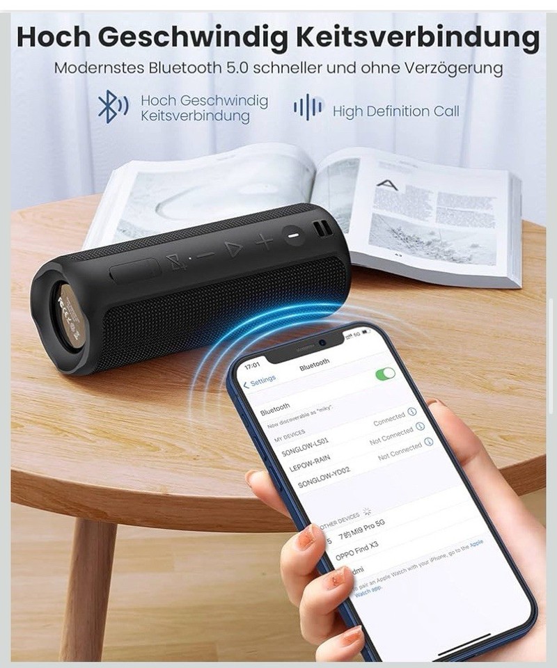 Songlow 40W Powerful Bass Speaker, IPX7 Waterproof, 12 Hours, LS01 ...