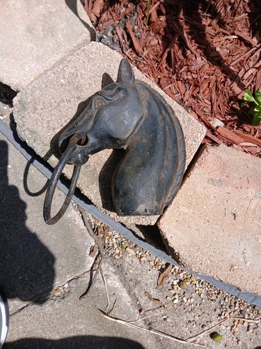 Black Horse Head Cast Iron Brass Hitching Post, 4” Ring, 8” Tall x 7 ...