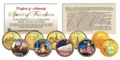 SPIRIT OF 1776 FREEDOM Patriotic Colorized US Quarter 5-Coin Set 24K ...