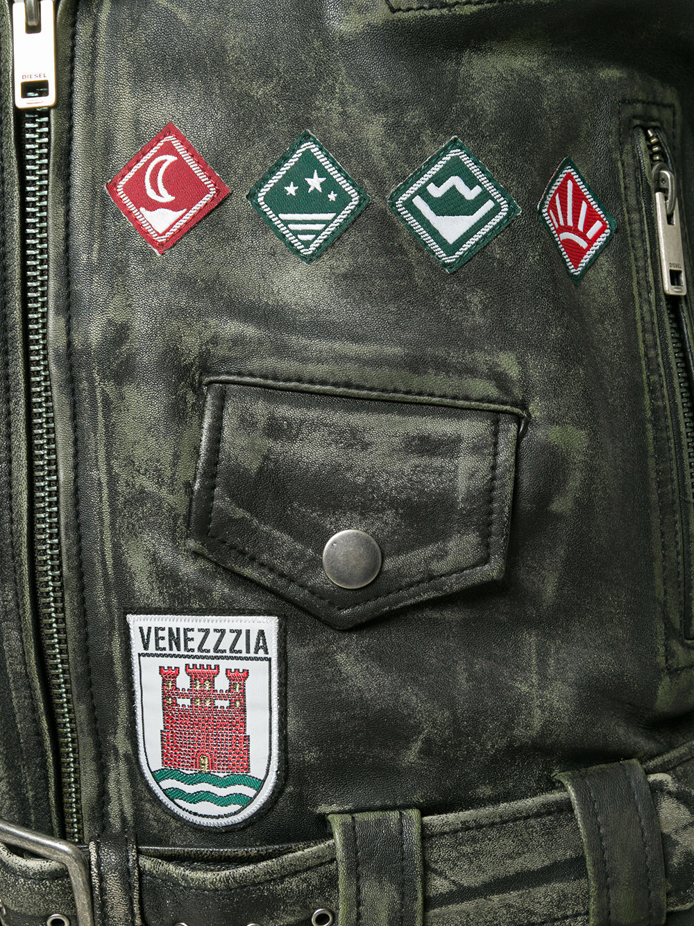 New Diesel L-AGO-ED Biker Patch Leather Jacket L coat bomber thavar ...