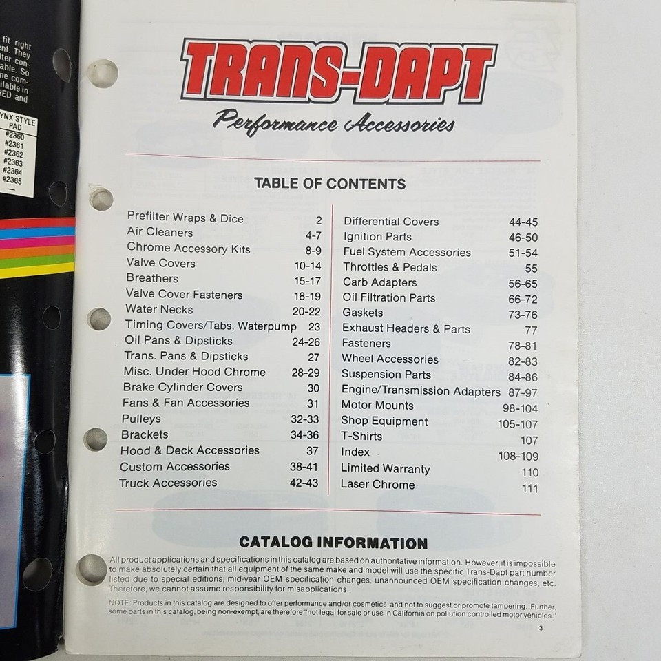 Trans-Dapt Performance Accessories Catalog 1991 Chrome Custom Hot Rod ...