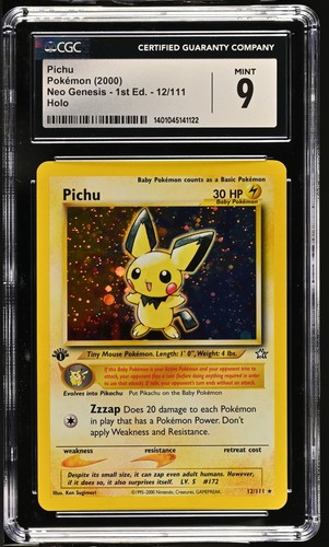 CGC 9 MINT Pichu Neo Genesis 1st Edition 12/111 Holo Rare Pokemon Card ...