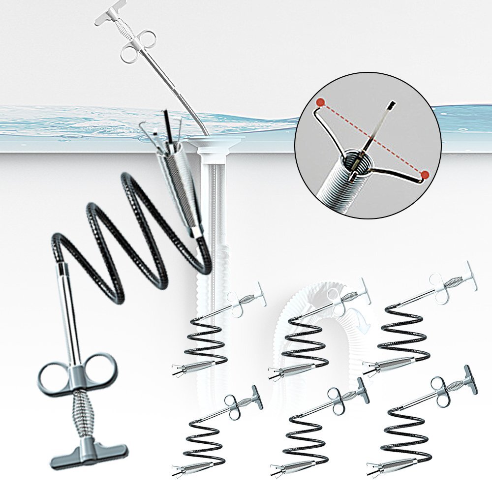 Home Kitchen Bendable Long Sink Cleaning Hook Sewer Spring Dredging ...