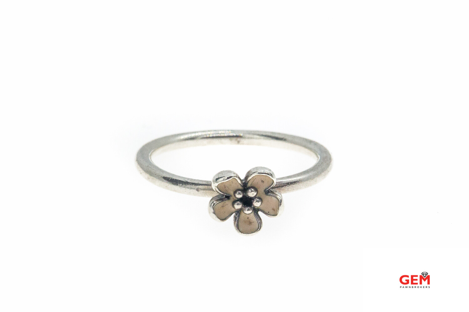 Pandora ALE Cream Enamel Flower Wire Band 925 Sterlin… - Gem
