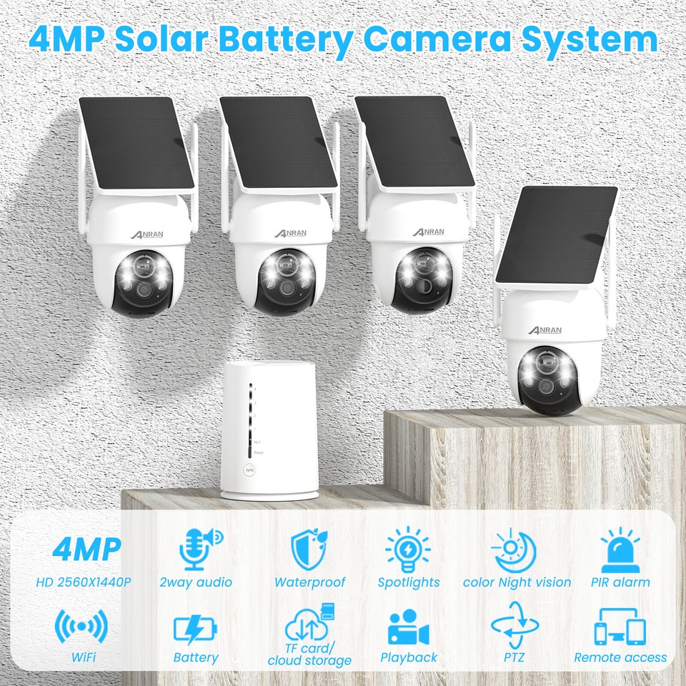 ANRAN Solar Security Cameras Outdoor Wireless 4 Cam-Kits 3MP Color ...
