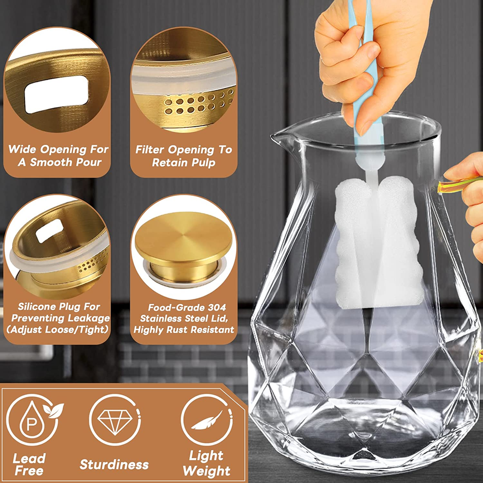 Glass Pitcher 74Oz/2.2Liter Water Pitcher with Lid And Mixing Spoon ...