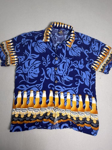 Corona Extra Shirt Mens L Hawaiian Button Up Rayon Beer Bottles Casual ...