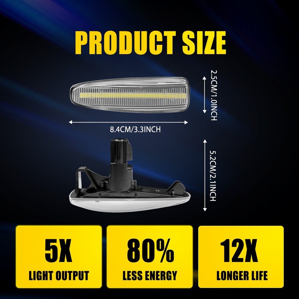 FOR MITSUBISHI LANCER EVO X White SEQUENTIAL LED FRONT Clear SIDE ...