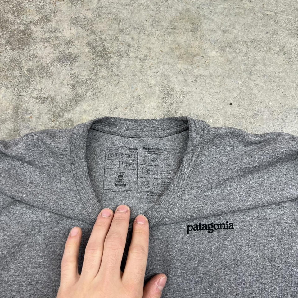 vintage patagonia dark grey box logo long sleeve shirt size large | eBay