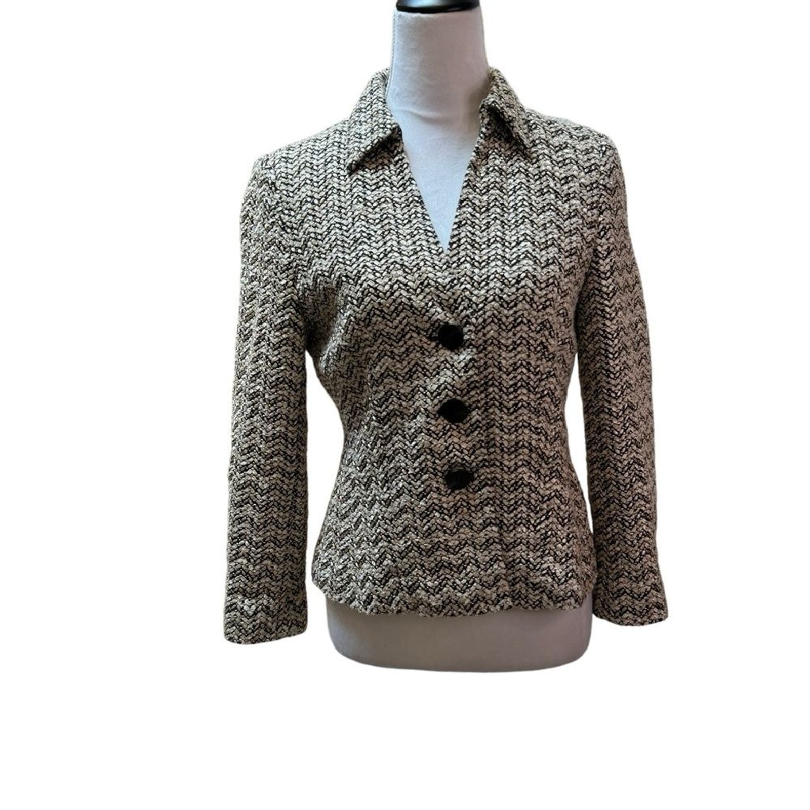 Talbots Cream and Black Tweed Office Fall Blazer Jac… - Gem