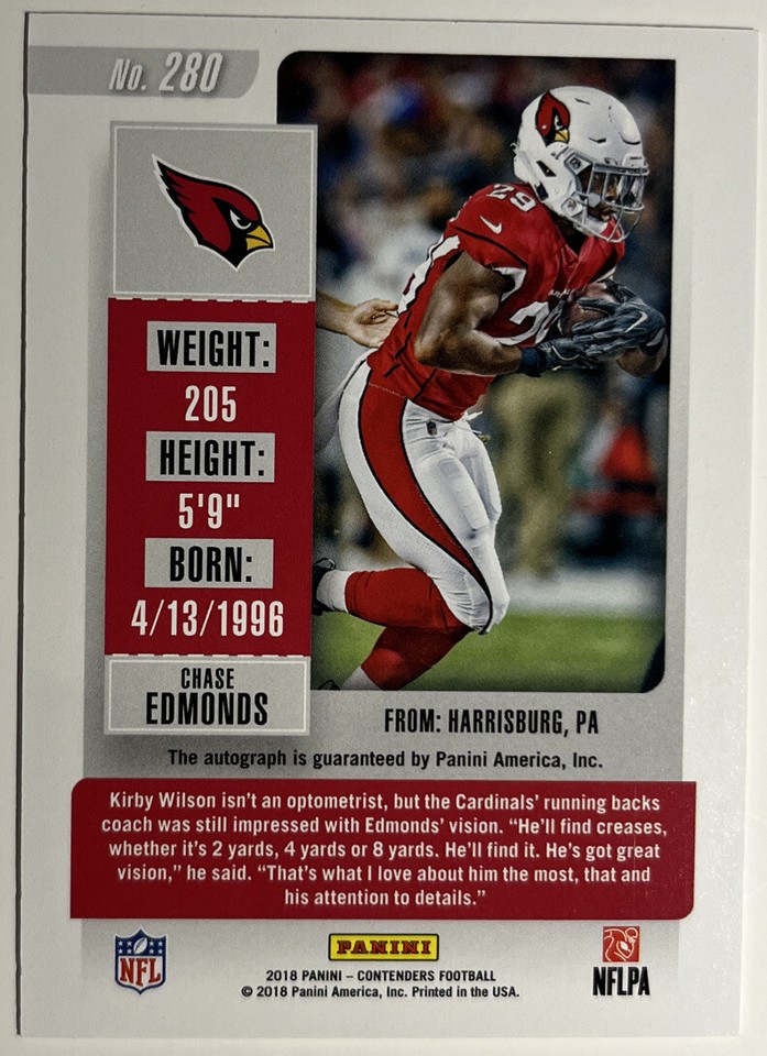 2018 Panini Contenders Chase Edmonds Rookie Ticket Auto Autograph | eBay