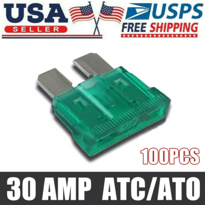 100 Pack 30 AMP ATC/ATO STANDARD Regular FUSE BLADE 30A CAR TRUCK BOAT ...