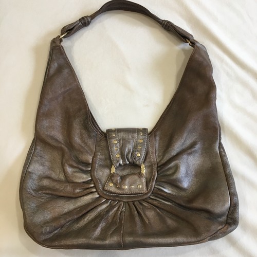 SIGRID OLSEN METALLIC SILVER GOLD LEATHER SHOULDER TOTE SATCHEL SLOUCH ...