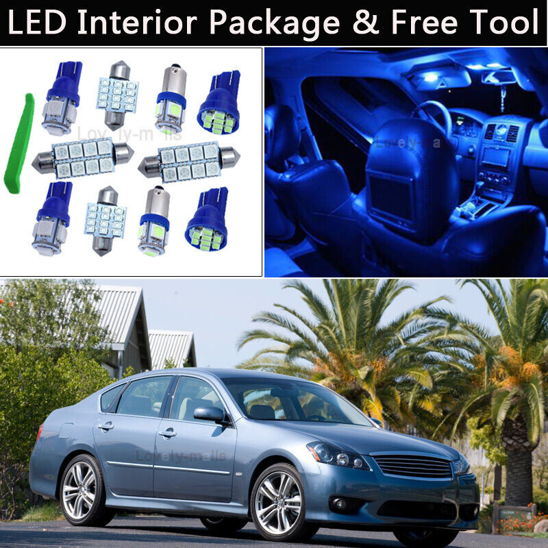 11PCS Bulbs Blue LED Interior Car Lights Package kit Fit Infiniti M35 ...