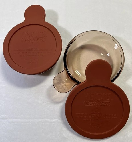 2-Corning Vision Ware Amber Grab It Bowls W/ Lids V-150-B & V-150-PC ...
