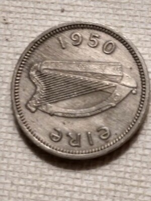IRELAND EIRE 1950 LEAT REUL 3 PENCE HARP & HARE COIN | eBay