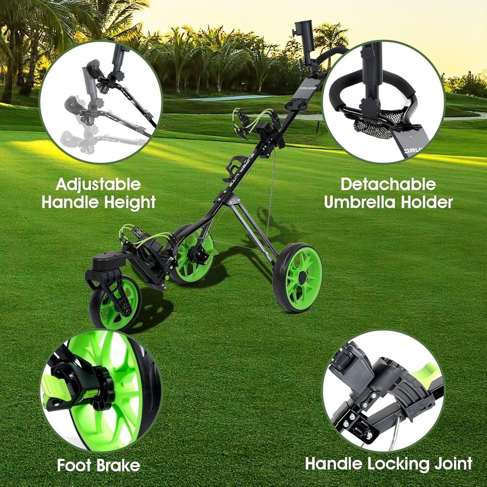 DRUIDS Golf 360 Push Cart - Light Weight - Swivel - Umbrella & Cup ...