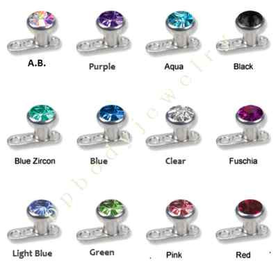 G23 Titanium 3 Holes 2.5mm Rise Base with Flat Gem Top Dermal Anchor ...